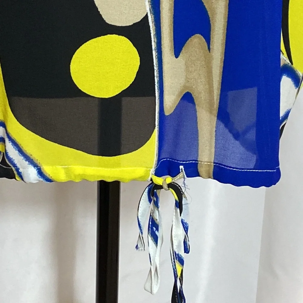 Rose & Olive | Tops | Blue Yellow Pattern Sheer Blouse M | Poshmark